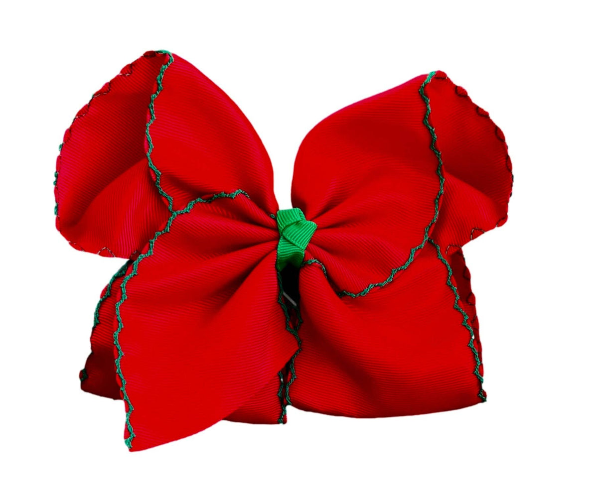 Red with Green Moon Stitch Bow: Alligator Clip / 4 inch – Honey Bee Tees